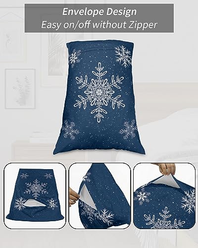 Edwiinsa White Snowflake Pillow Covers Standard Size Set of 2 Bed Pillow, Plush Soft Comfort for Hair/Skin Cooling Pillowcases with Envelop Closure 20x26 Inches Winter Christmas Holiday Blue