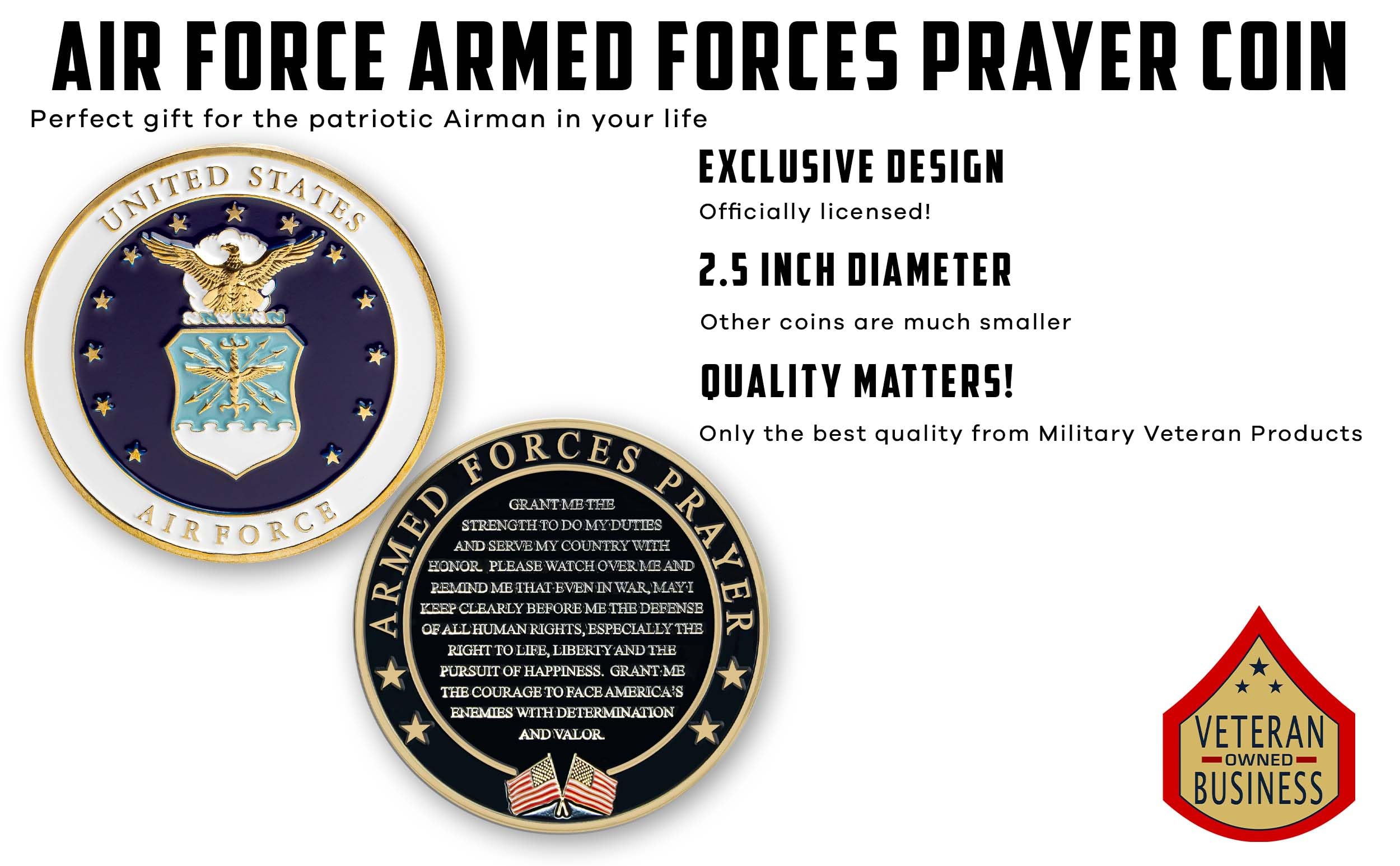 Air Force Armed Forces Prayer Coin - USAF Valor Challenge Coin-Gifts for Air Force-Certified Disabled USMC Vet Owned Business