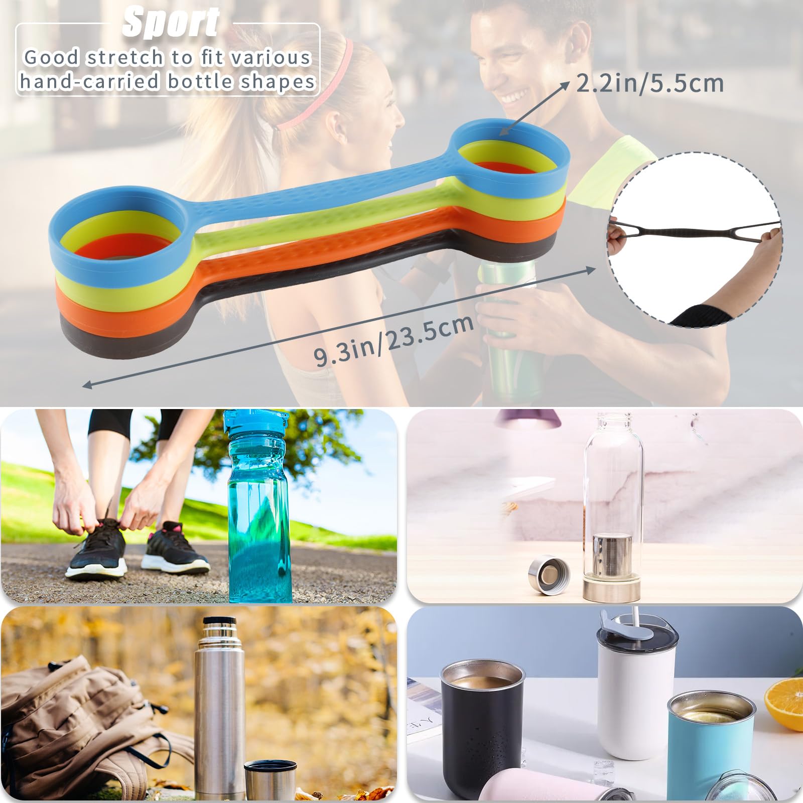 Windspeed Water Bottle Carrier Grip for Outdoor,Soft Band Holder Strap Makes Any Bottle Handheld,Water Bottle Bands for Bike, Gym or Jogging 4 Pack