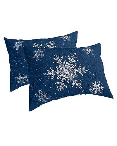 Edwiinsa White Snowflake Pillow Covers Standard Size Set of 2 Bed Pillow, Plush Soft Comfort for Hair/Skin Cooling Pillowcases with Envelop Closure 20x26 Inches Winter Christmas Holiday Blue
