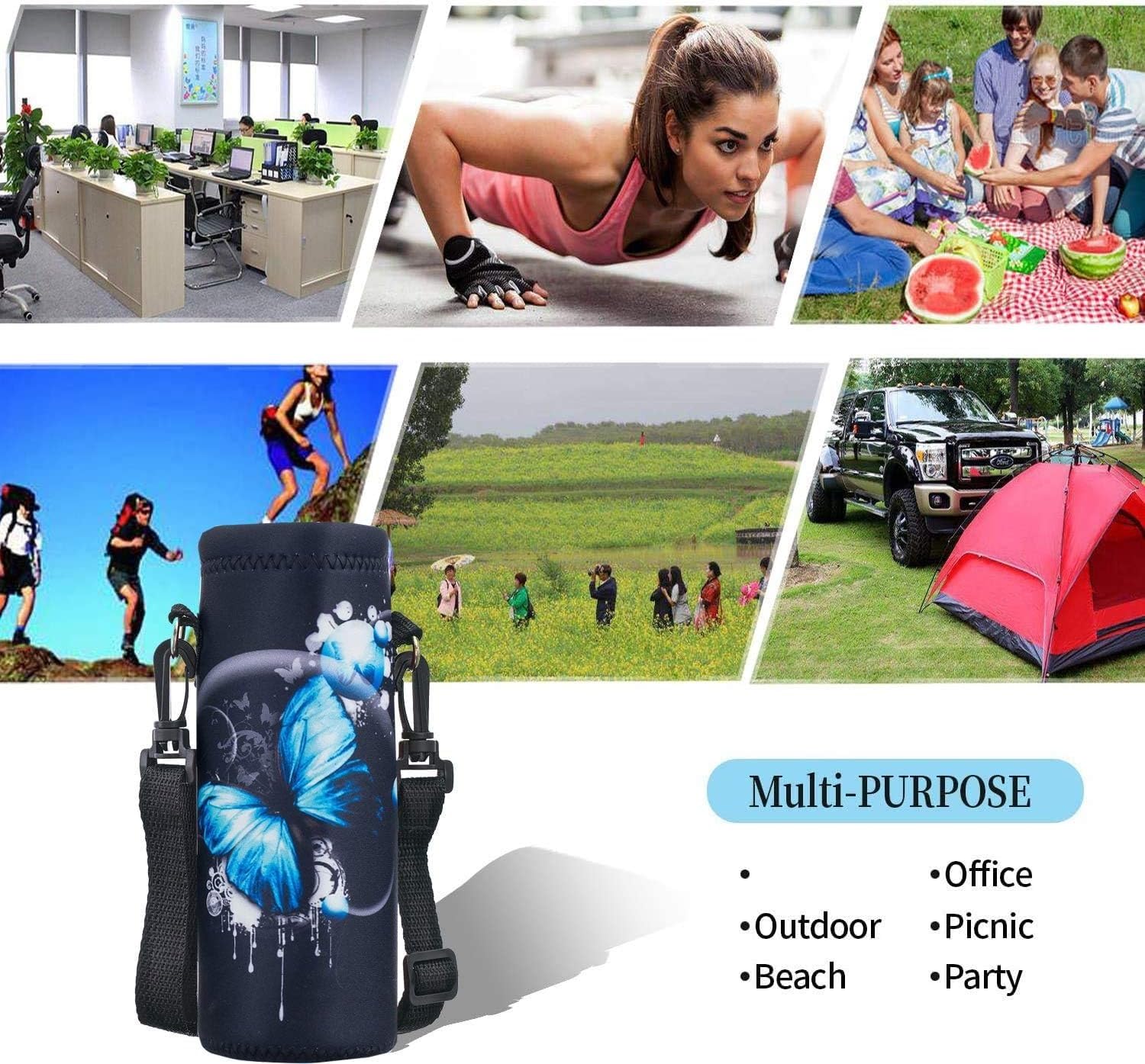 AUPET Water Bottle Carrier,Insulated Neoprene Water bottle Holder Bag Case Pouch Cover 1000ML or 750ML,Adjustable Shoulder Strap, Great for Stainless Steel and Plastic Bottles