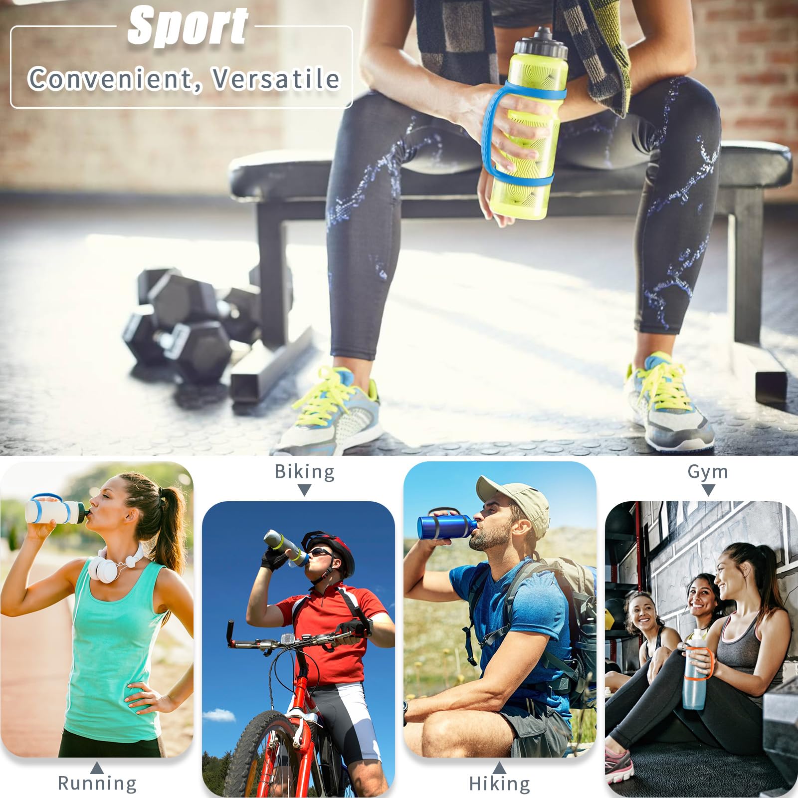 Windspeed Water Bottle Carrier Grip for Outdoor,Soft Band Holder Strap Makes Any Bottle Handheld,Water Bottle Bands for Bike, Gym or Jogging 4 Pack