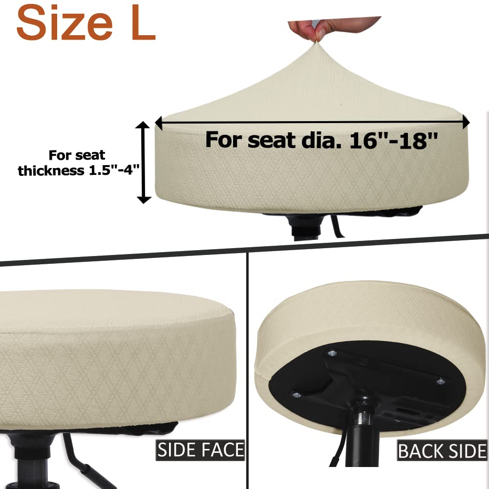 BUYUE 4 Pcs Bar Stool Covers, Luxury Fabric Dia.16-18" Round Stretchy Crease-Resistant Washable Jacquard Dustproof Stool Seat Slipcover, L-Beige-Set of 4