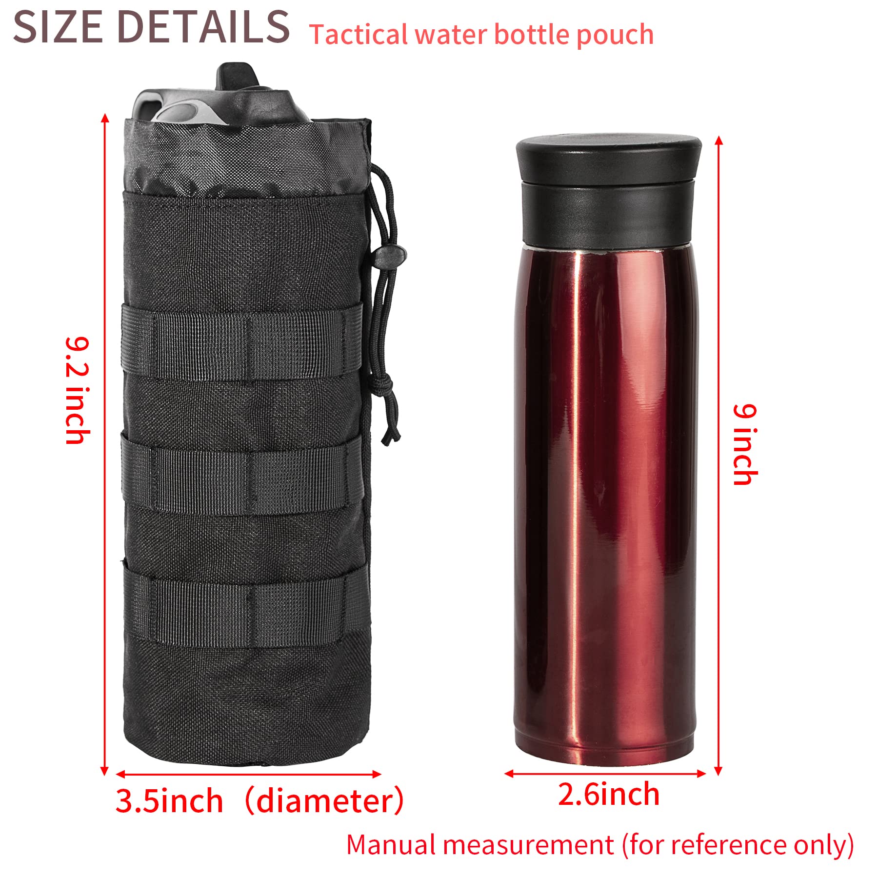 bvya 2 Pack Sports Water Bottle Pouches, Tactical Molle Water Bottle Holder Pouch, Drawstring Top Closure Sports Water Bottle Pouch Carrier