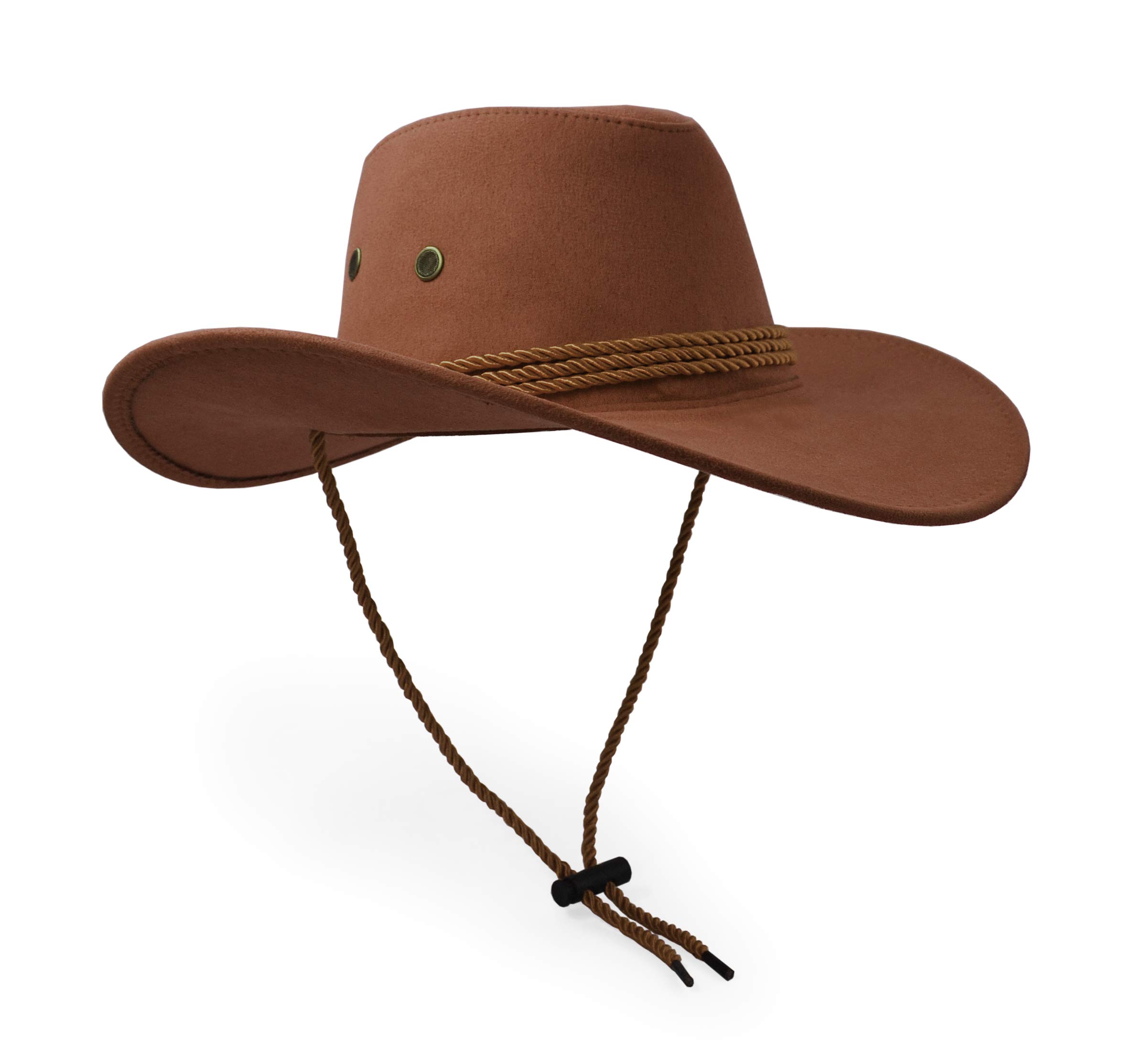 Cowboy Hat, Sun Hat Faux Felt Leather Suede Travel Cap Western Hat Outdoor Sun Protect Brown