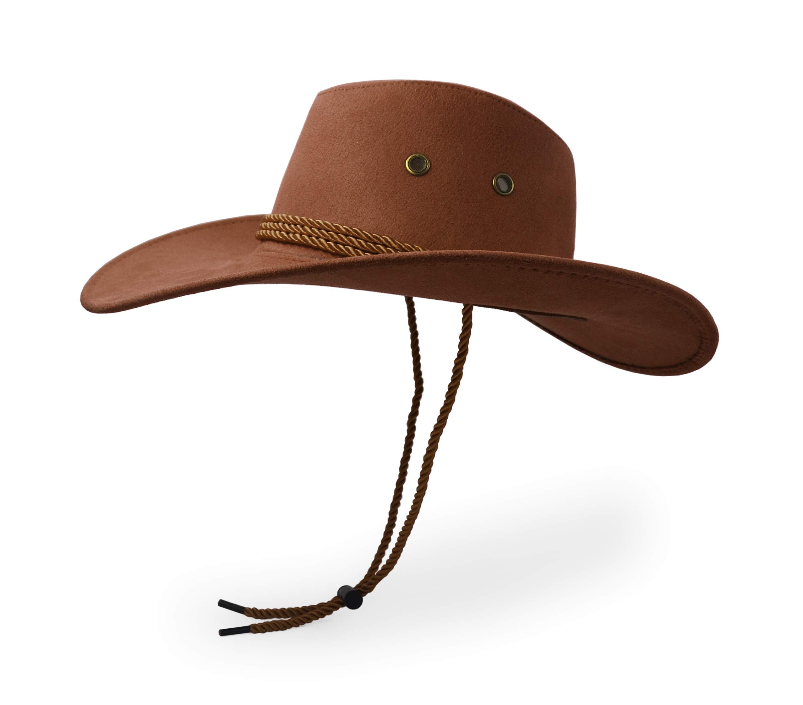 Cowboy Hat, Sun Hat Faux Felt Leather Suede Travel Cap Western Hat Outdoor Sun Protect Brown