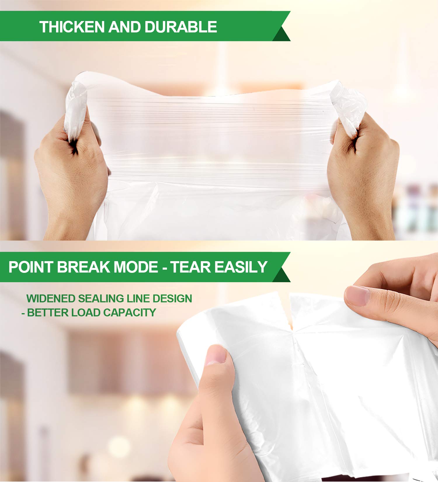 FORID Small Clear Trash Bags - 4 Gallon Plastic Garbage Bags 220 Count Strong Unscented Wastebasket Bin Liners for Bathroom Bedroom Office 15 Liter Trash Can - Thick & Durable Trash Bag