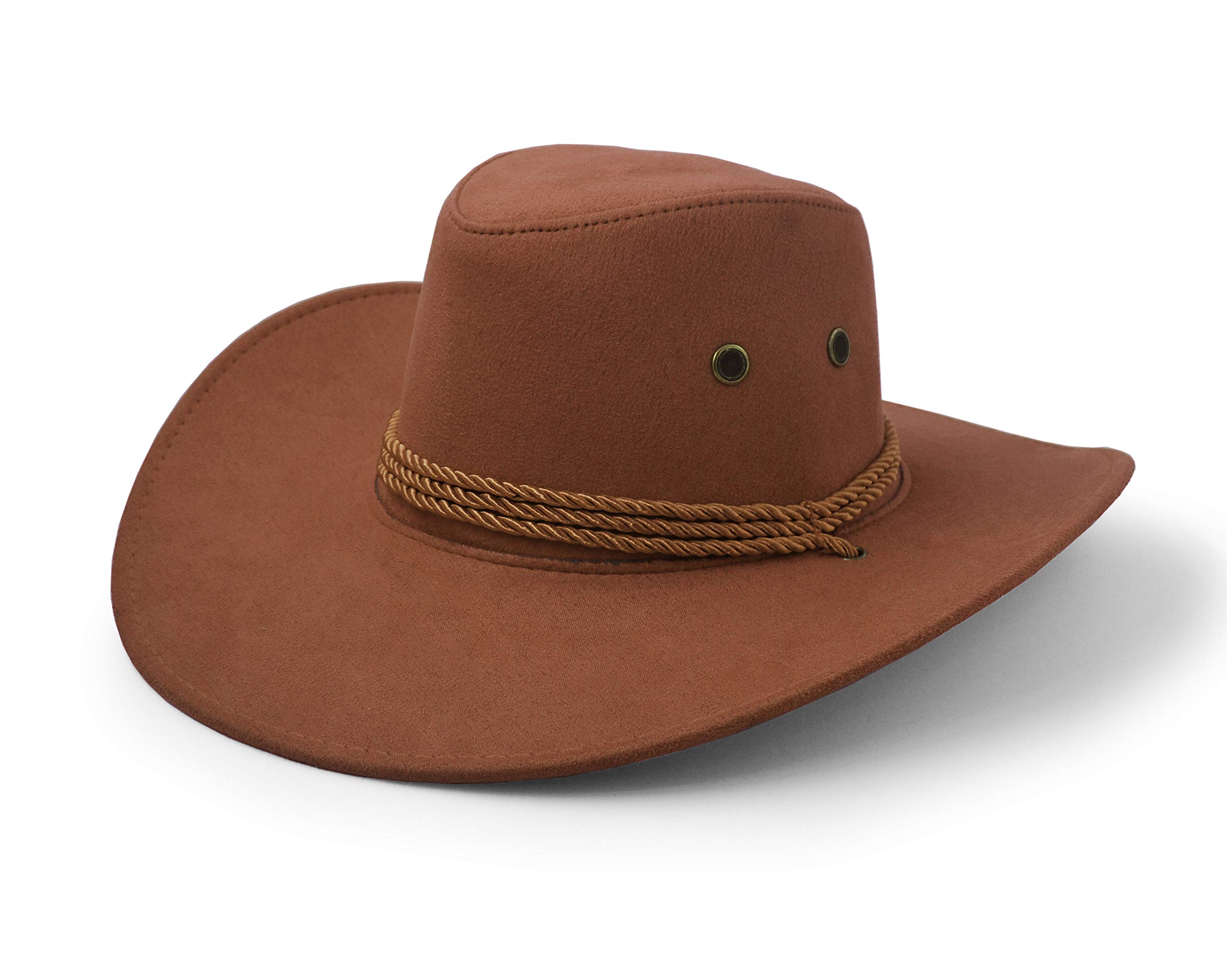 Cowboy Hat, Sun Hat Faux Felt Leather Suede Travel Cap Western Hat Outdoor Sun Protect Brown