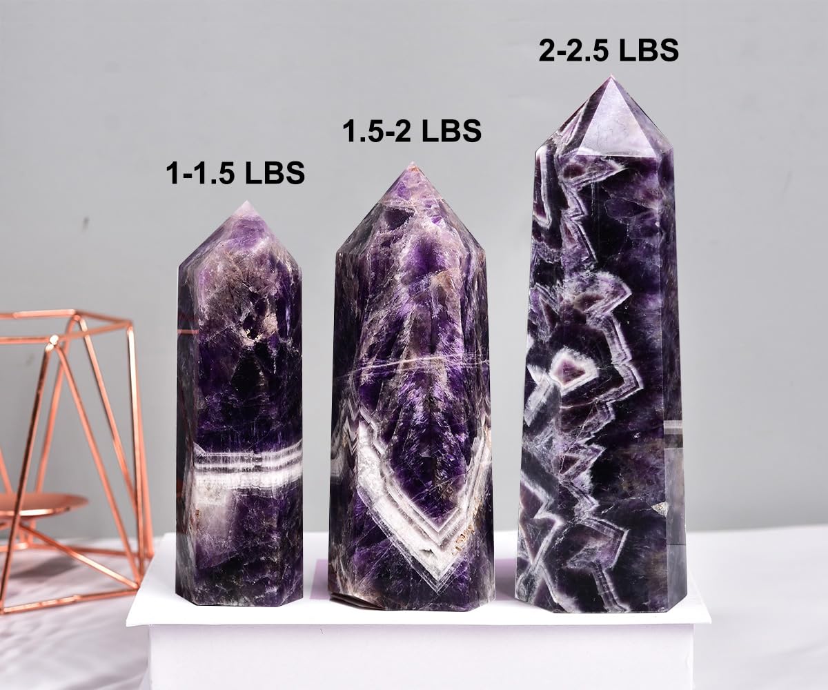 MOGEMT Large Dream Amethyst Healing Crystal Wand Point Obelisk Tower 6 Faceted Reiki Chakra Meditation Therapy 1.5-2.0 LBS