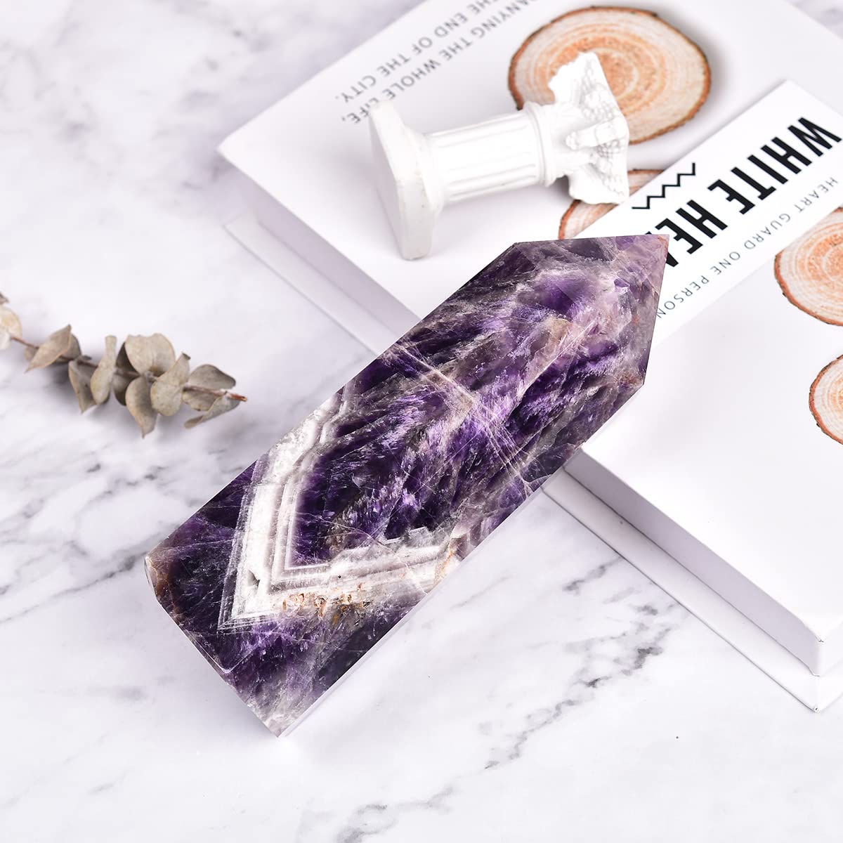 MOGEMT Large Dream Amethyst Healing Crystal Wand Point Obelisk Tower 6 Faceted Reiki Chakra Meditation Therapy 1.5-2.0 LBS