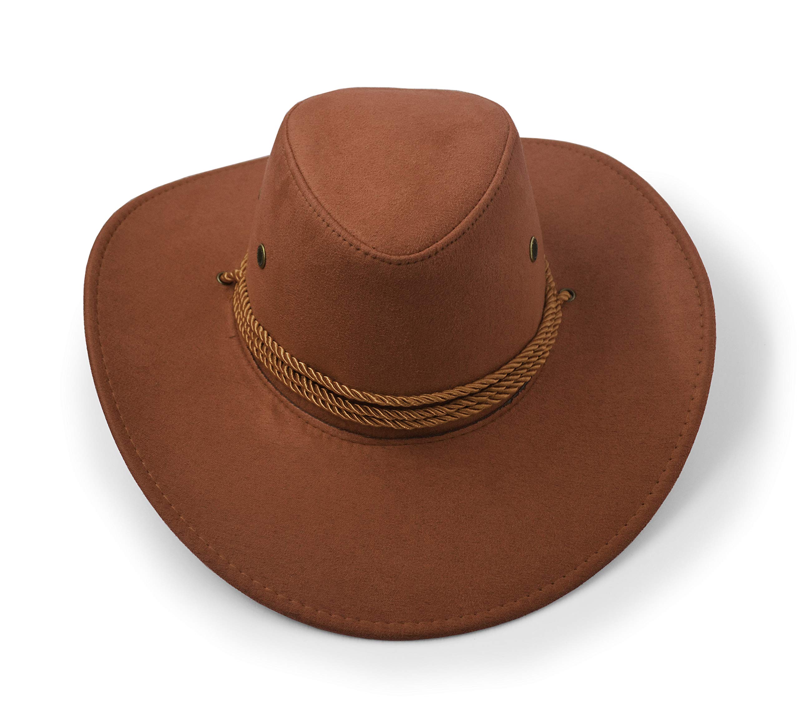 Cowboy Hat, Sun Hat Faux Felt Leather Suede Travel Cap Western Hat Outdoor Sun Protect Brown