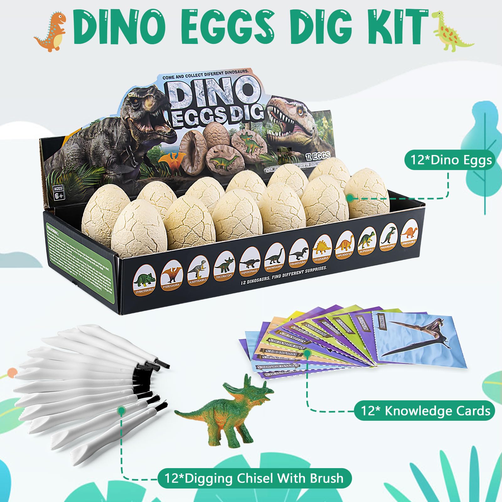 FOJELD Dinosaur Eggs Excavation Kit - 12 Unique Eggs Dinosaur Toy, Science STEM Gifts for Boys Girls Age 6-12