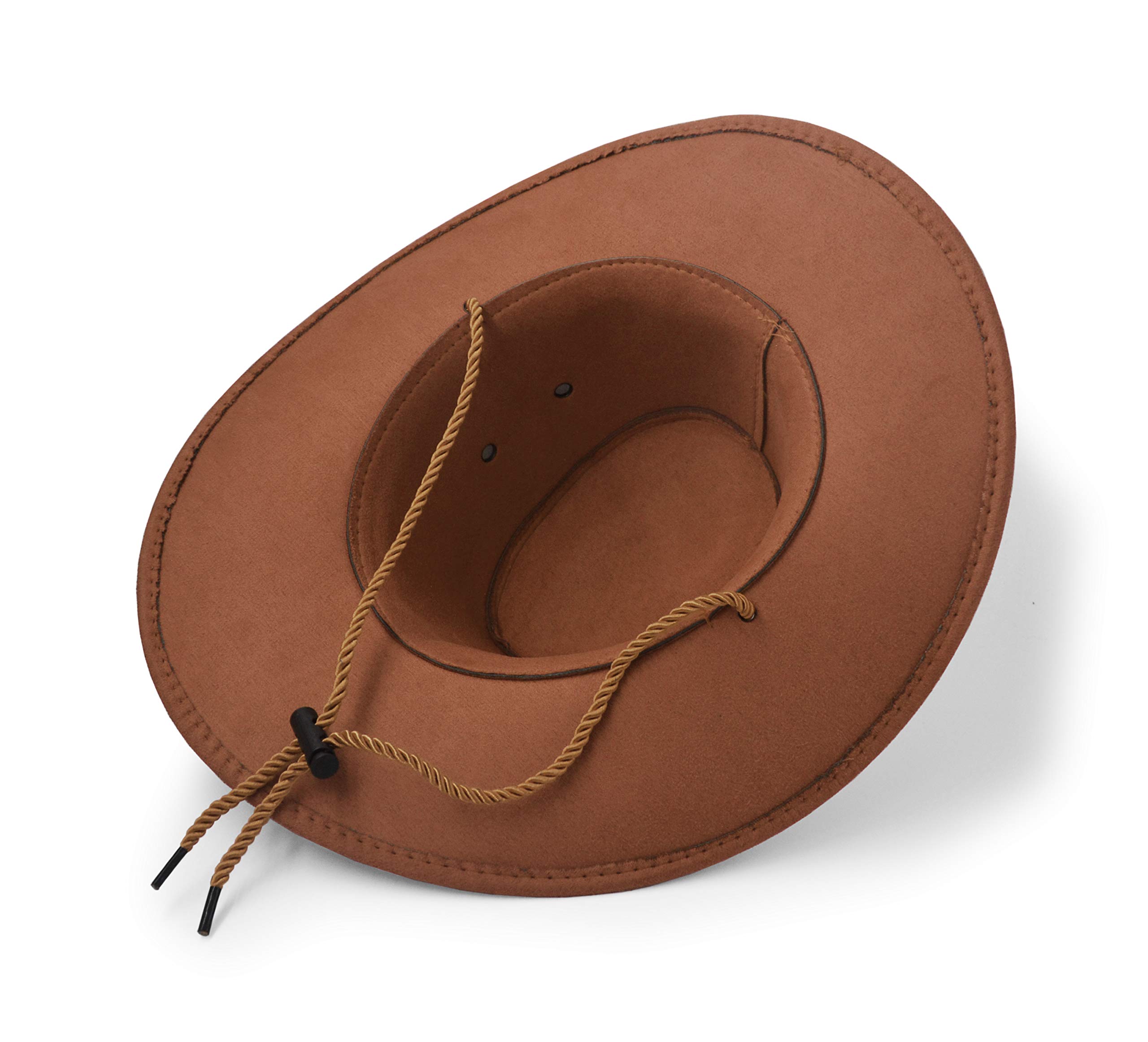 Cowboy Hat, Sun Hat Faux Felt Leather Suede Travel Cap Western Hat Outdoor Sun Protect Brown