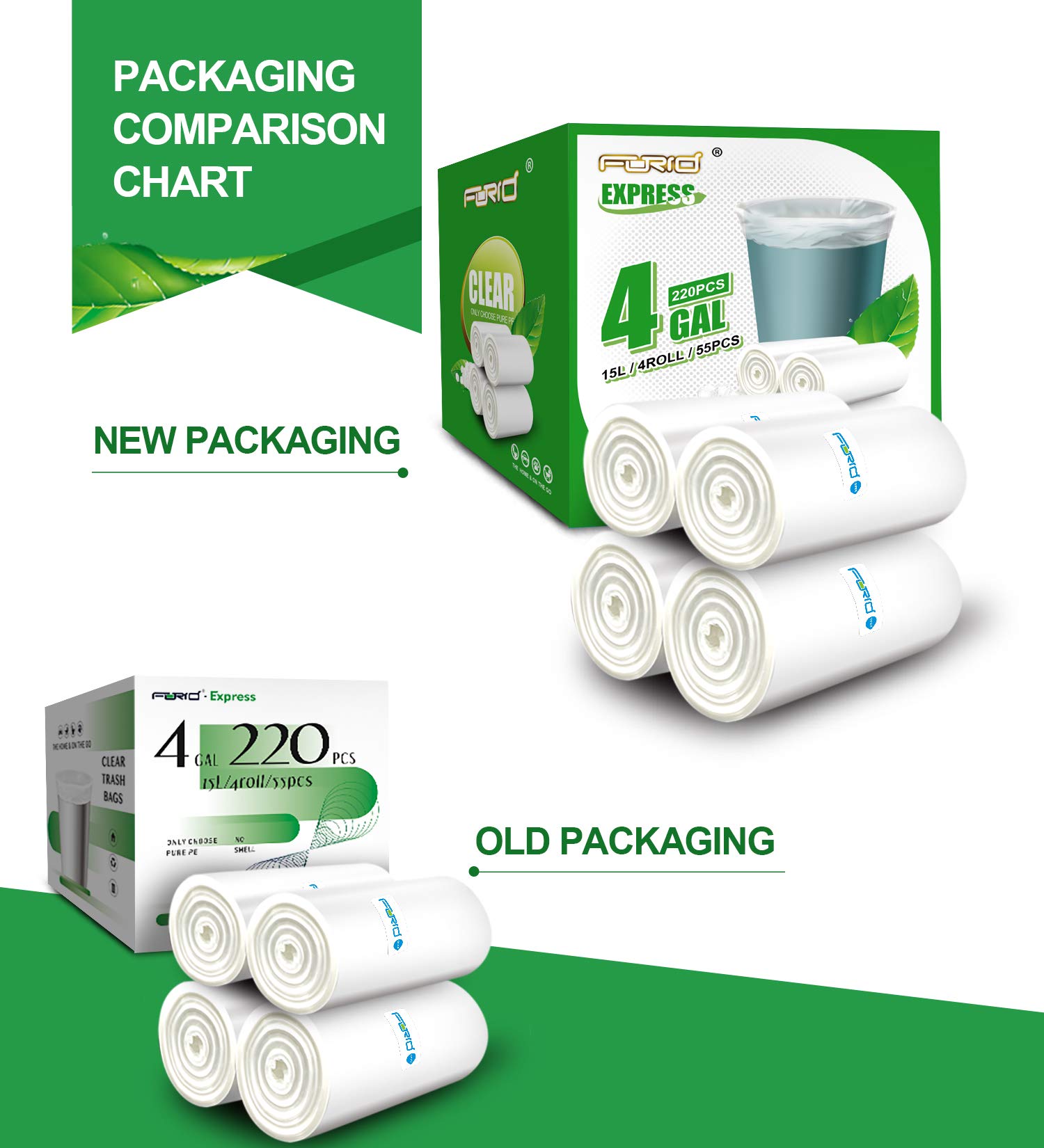 FORID Small Clear Trash Bags - 4 Gallon Plastic Garbage Bags 220 Count Strong Unscented Wastebasket Bin Liners for Bathroom Bedroom Office 15 Liter Trash Can - Thick & Durable Trash Bag
