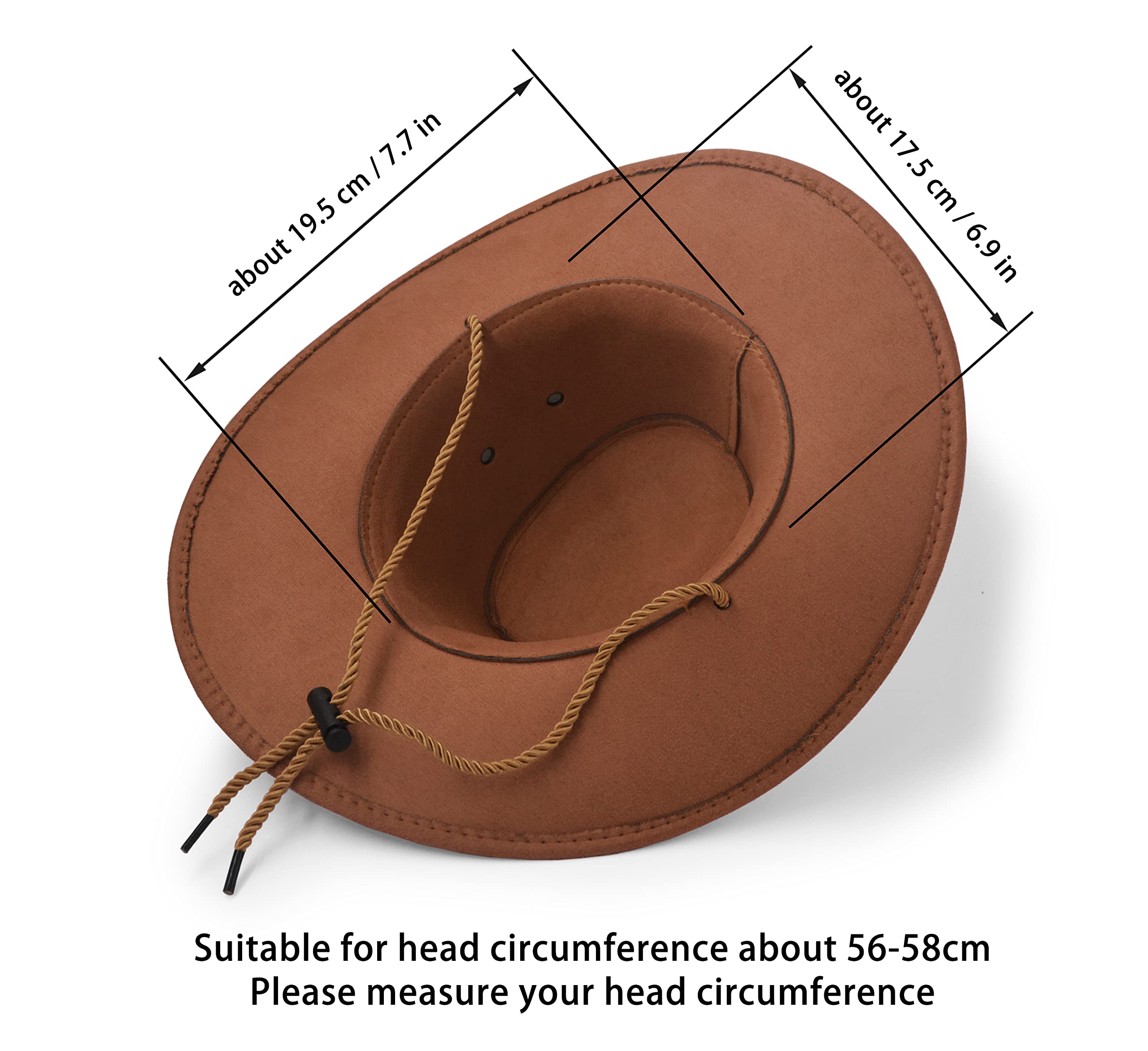 Cowboy Hat, Sun Hat Faux Felt Leather Suede Travel Cap Western Hat Outdoor Sun Protect Brown