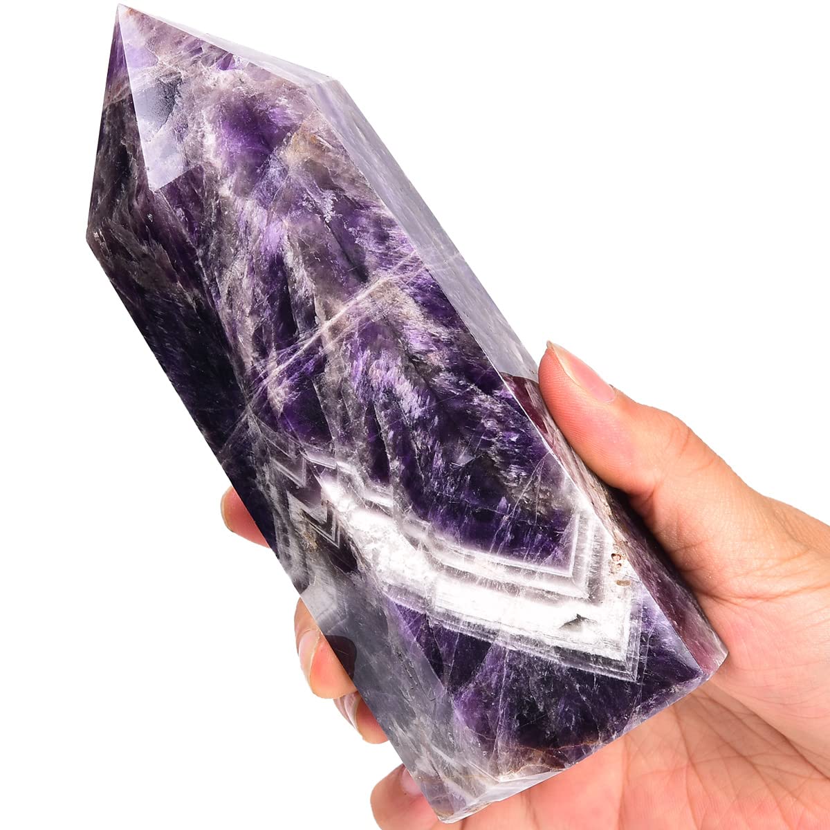 MOGEMT Large Dream Amethyst Healing Crystal Wand Point Obelisk Tower 6 Faceted Reiki Chakra Meditation Therapy 1.5-2.0 LBS
