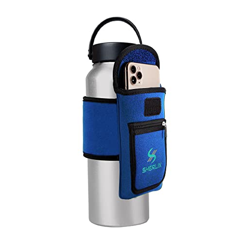 Gym Water Bottle Pouch -18-40 oz Water Bottle Holder for Running, Walking, Workout - Cell Phone Holder Caddy, Accessory Pockets for Keys and Cards- Handheld Sport Bottle Carrier - No Carabiner
