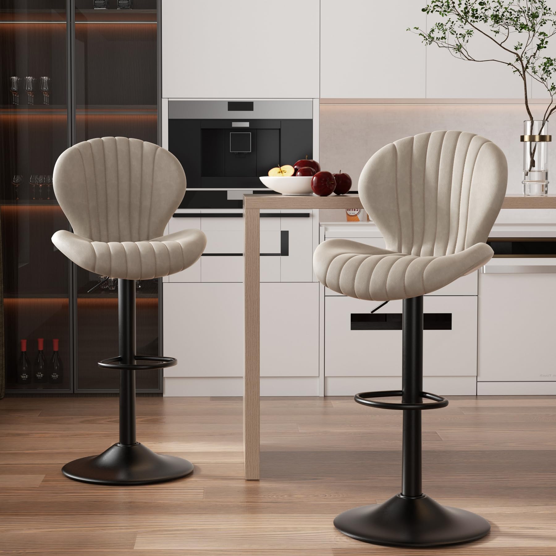 Bar Stools Set of 2 Modern Swivel Bar Chairs, Barstools Counter Height with High Backrest, Easy 3-5 Minute Assembly for Bar, Kitchen, Dining Room Beige