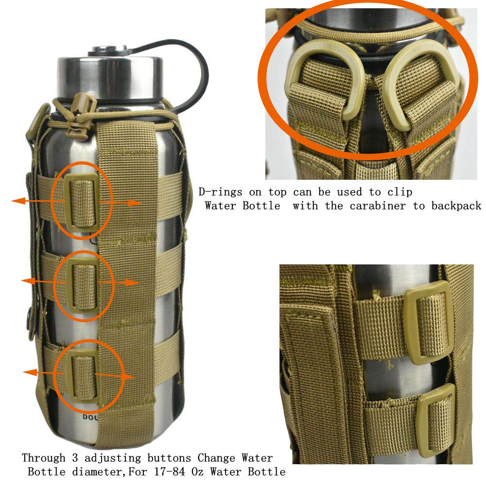 Minimalist Adjustable MOLLE Water Bottle Holder Kettle Pouch Belt Bottle Carrier for 17-42 Oz Water Bottle (Coyote Brown)