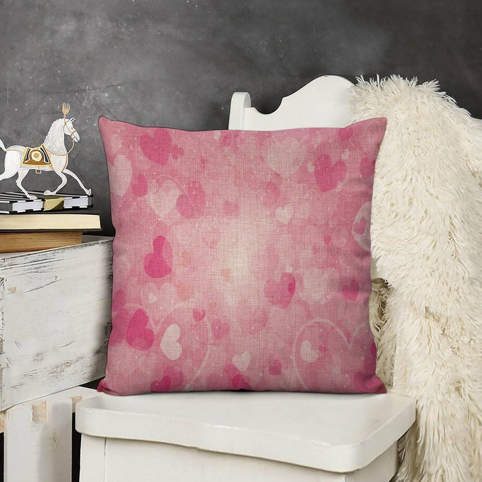 Pink Romantic Heart Throw Pillow Covers 18×18 Pillowcases Set of 2 Happy Valentine's Day Linen Decorative Square Pillow Case Cushion Covers Standard Size for Sofa Couch Outdoor Bed Pillow Protectors