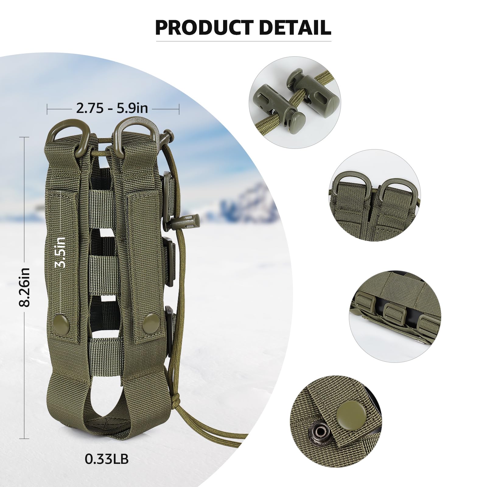 ZXXSFM Molle Pouch Water Bottle Holder for Backpack, Tactical Water Bottle Holder Use with Strap, Adjustable Straps Water Bottle Carrier Bag for 20 32 36 48 Oz Water Bottle(Green)