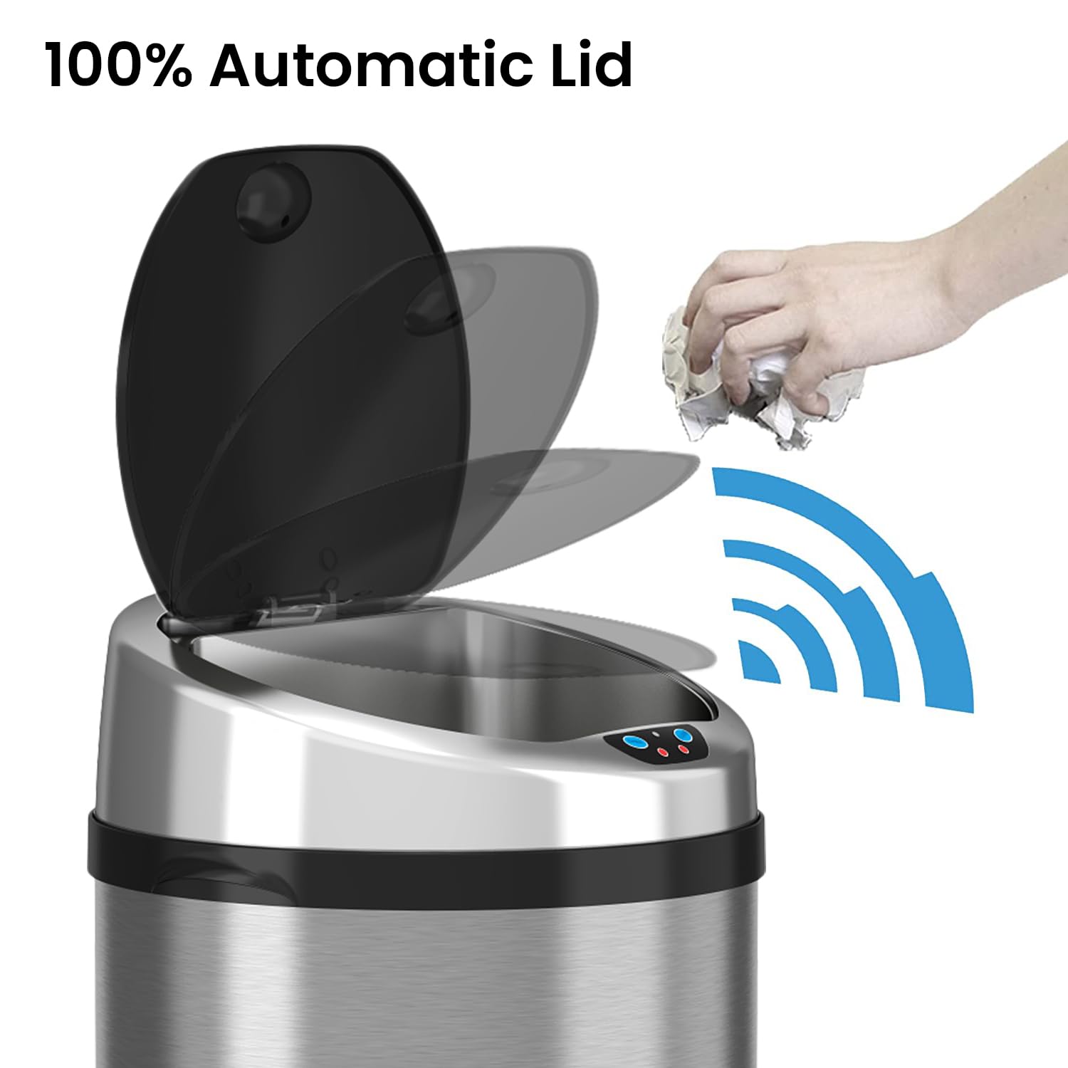 iTouchless 13 Gallon Platinum Edition Touchless Sensor Kitchen Trash Can with Odor Control System, Round Garbage Bin for Home or Office, Brushed Stainless Steel