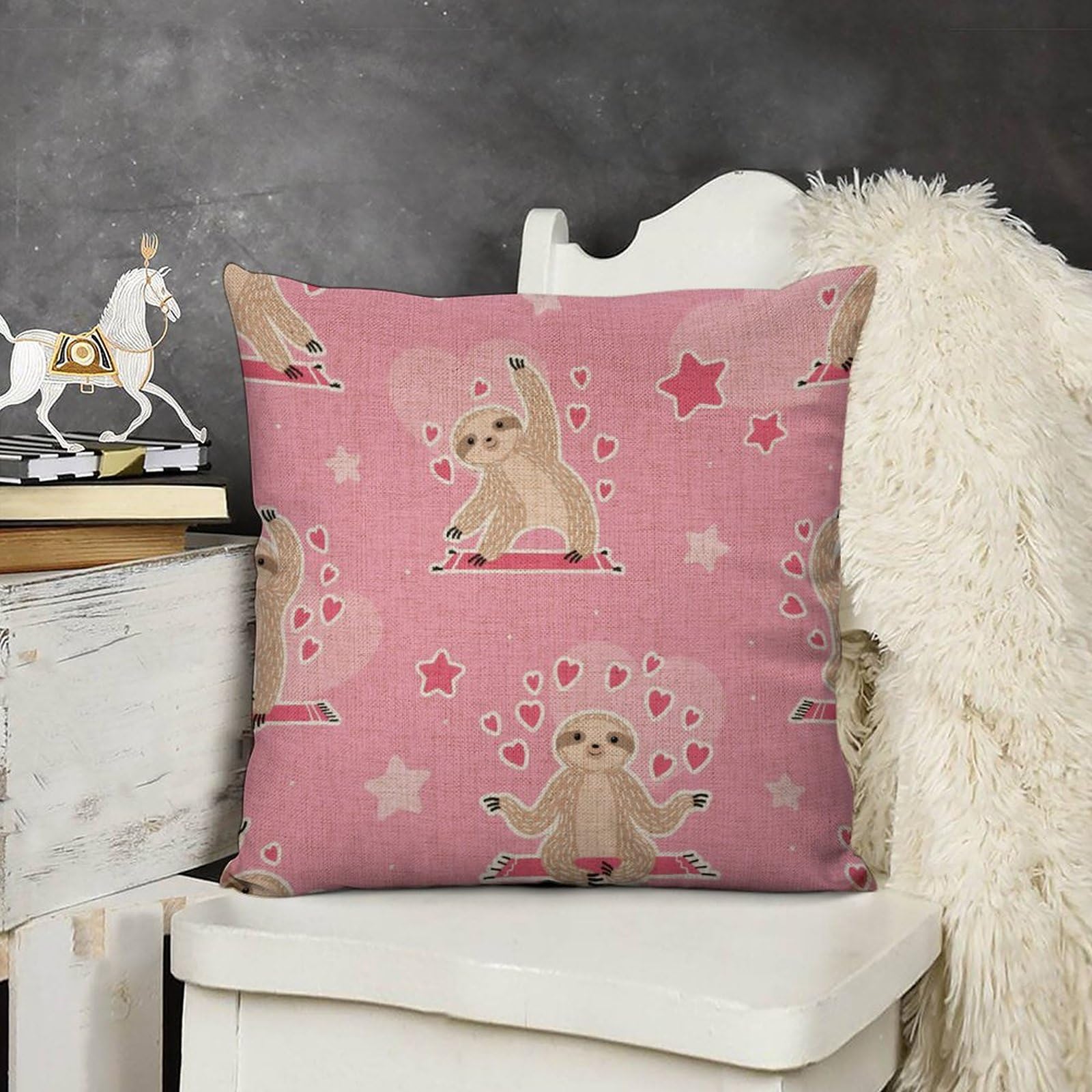 Cute Sloths Heart Star Throw Pillow Covers 18×18 Pillowcases Set of 2 Valentine's Day Linen Decorative Square Pillow Case Cushion Covers Standard Size for Sofa Couch Outdoor Bed Pillow Protectors