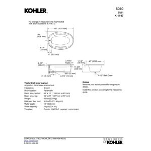 Kohler K-1147-0 5 ft. Drop-In Oval ExoCrylic Bathtub w/Reversible Drain White