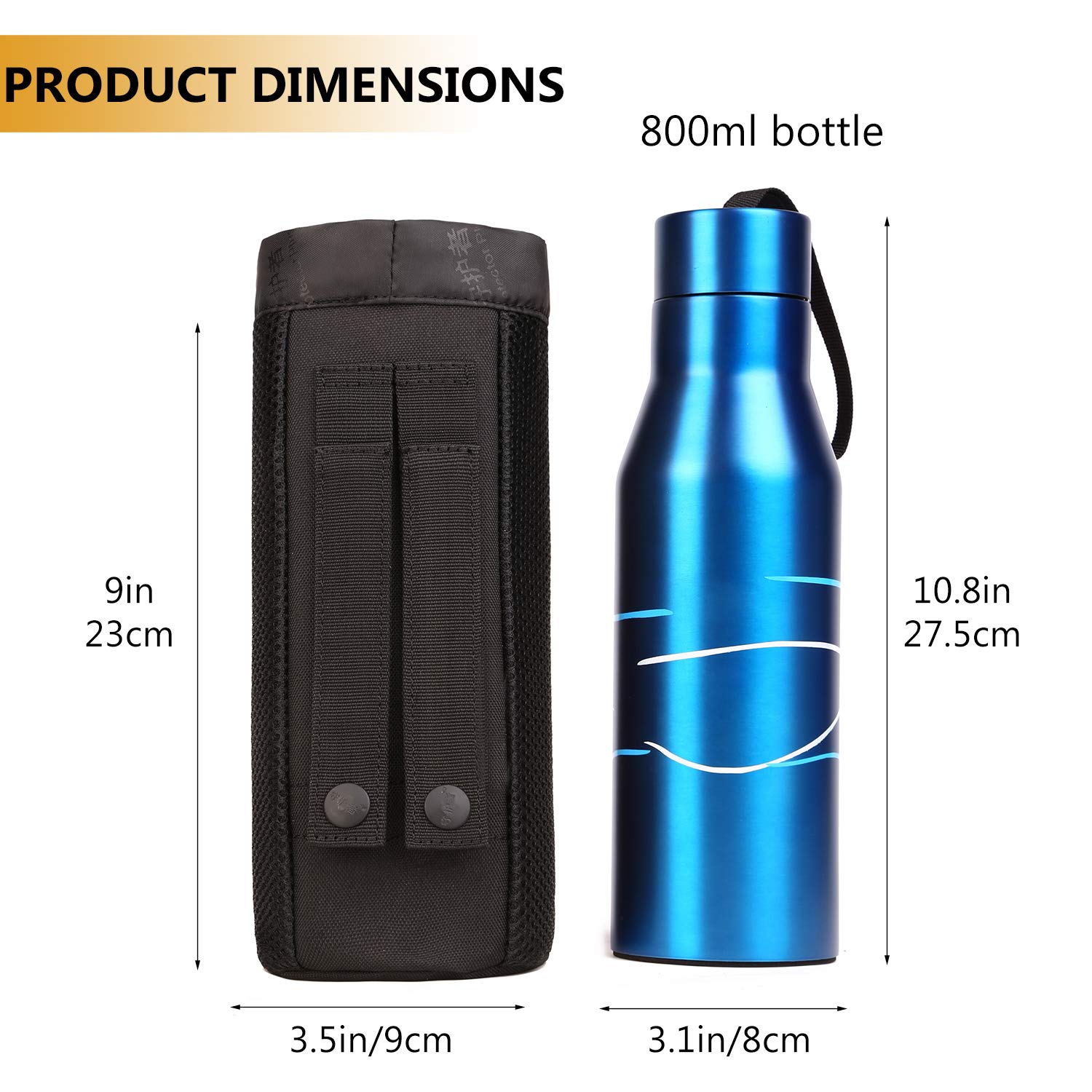 Protector Plus Tactical Water Bottles Pouch Military MOLLE Mesh Kettle Holder Bag H2O Drinks Carrier Case, Black