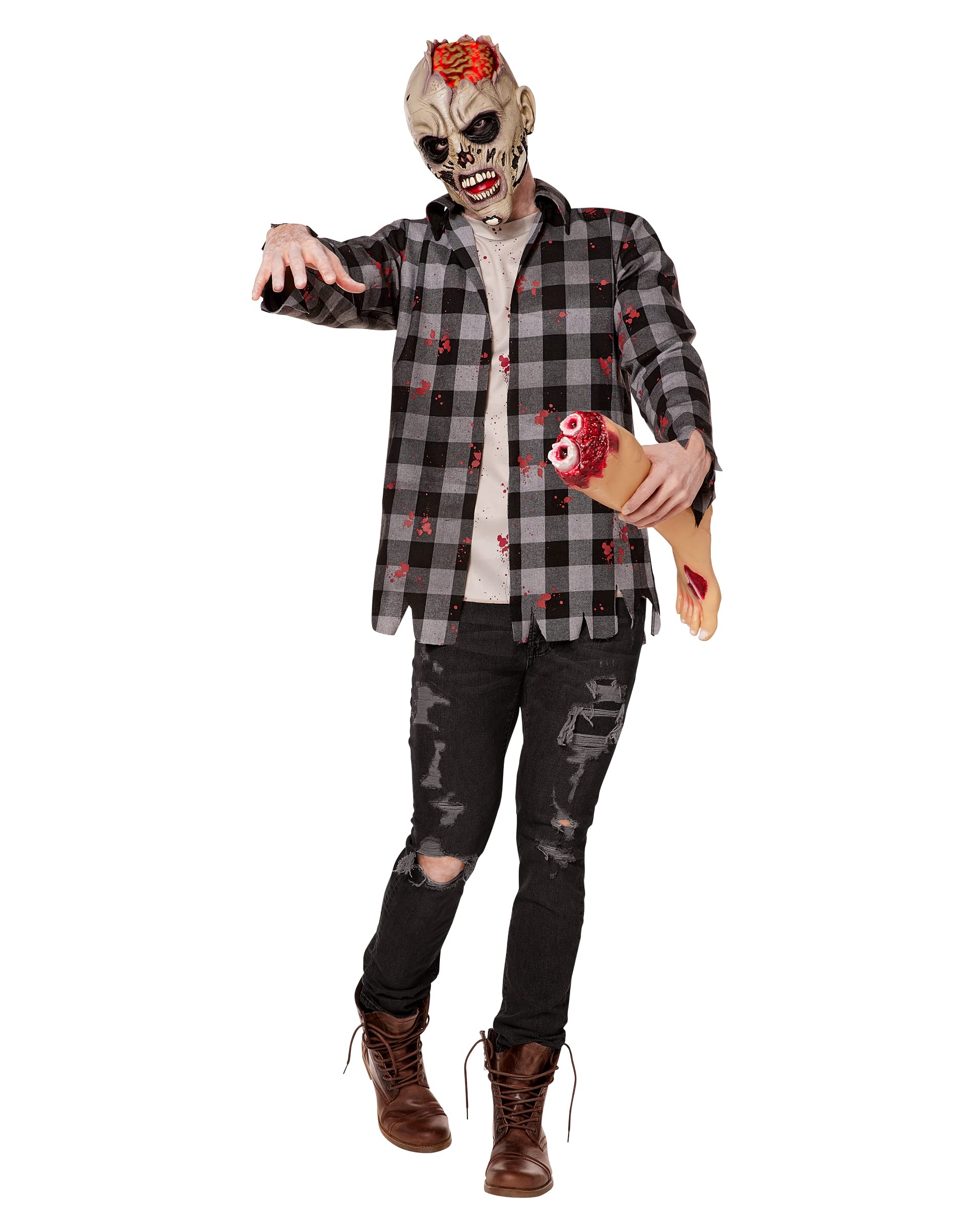 Spirit Halloween Adult Undead Zombie Costume | Scary Costumes | Easy Costume Kit | Light-up Mask and Flannel Shirt | Battery Operated - M