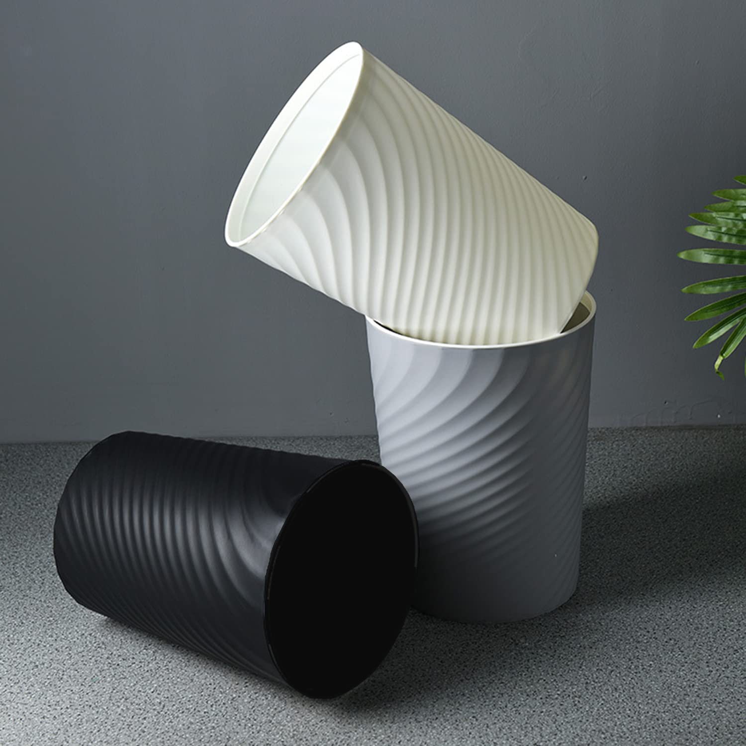 HOLTPHILI Small Bathroom Trash Can 1.8 Gallon Wastebasket Recycling Bin for Bedroom Office Kitchen (Black White, 2 Pack)