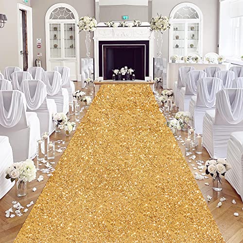 Wedding Aisle Runners 2ft x 15 ft Gold Sequin Aisle Runner Glitter Carpet Runner for Indoor Outdoor Party Ceremony Hallway Decor