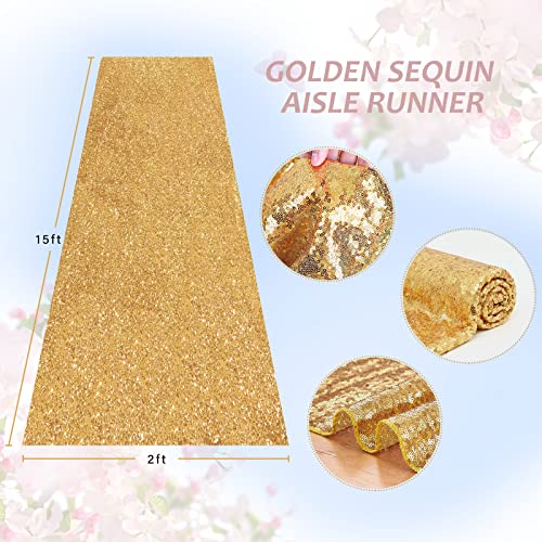 Wedding Aisle Runners 2ft x 15 ft Gold Sequin Aisle Runner Glitter Carpet Runner for Indoor Outdoor Party Ceremony Hallway Decor
