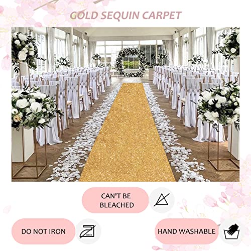 Wedding Aisle Runners 2ft x 15 ft Gold Sequin Aisle Runner Glitter Carpet Runner for Indoor Outdoor Party Ceremony Hallway Decor