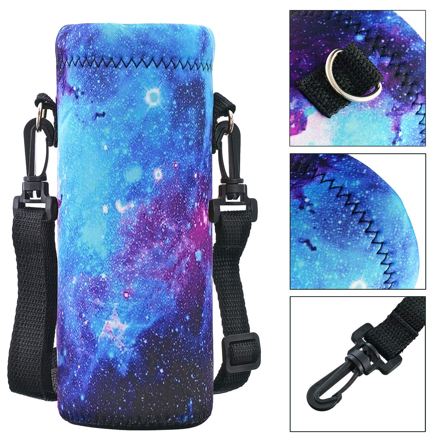 RICHEN Neoprene Water Bottle Carrier Bag with Adjustable Shoulder Strap,Insulated Water Bottle Cover for 500ml/16oz Stainless Steel/Glass/Plastic Bottles (Galaxy,500ML)