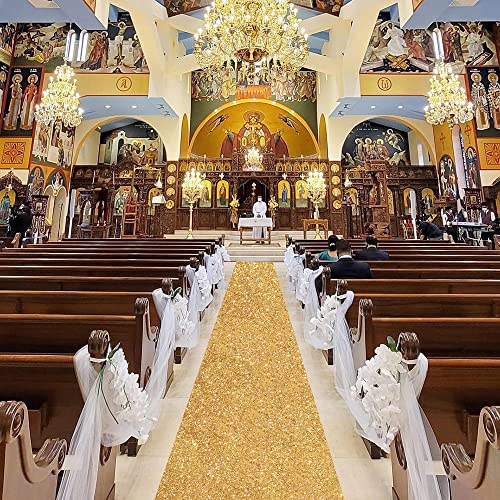 Wedding Aisle Runners 2ft x 15 ft Gold Sequin Aisle Runner Glitter Carpet Runner for Indoor Outdoor Party Ceremony Hallway Decor