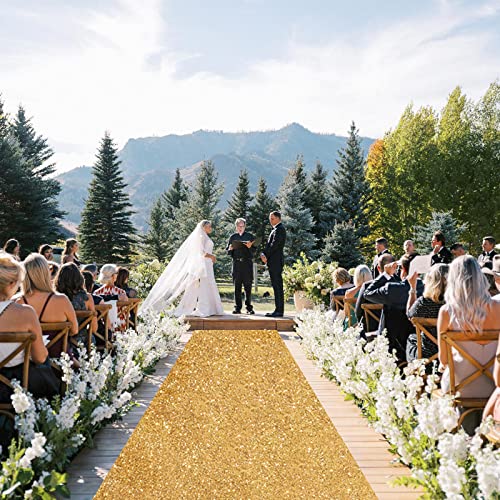 Wedding Aisle Runners 2ft x 15 ft Gold Sequin Aisle Runner Glitter Carpet Runner for Indoor Outdoor Party Ceremony Hallway Decor