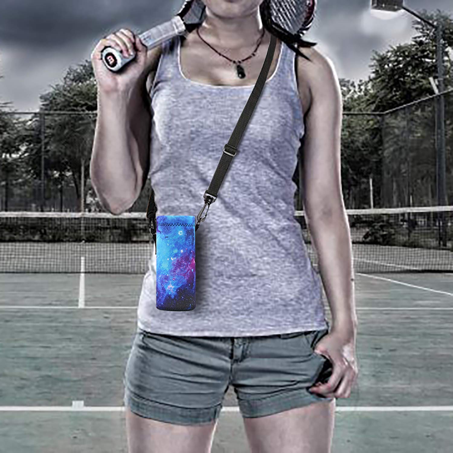 RICHEN Neoprene Water Bottle Carrier Bag with Adjustable Shoulder Strap,Insulated Water Bottle Cover for 500ml/16oz Stainless Steel/Glass/Plastic Bottles (Galaxy,500ML)