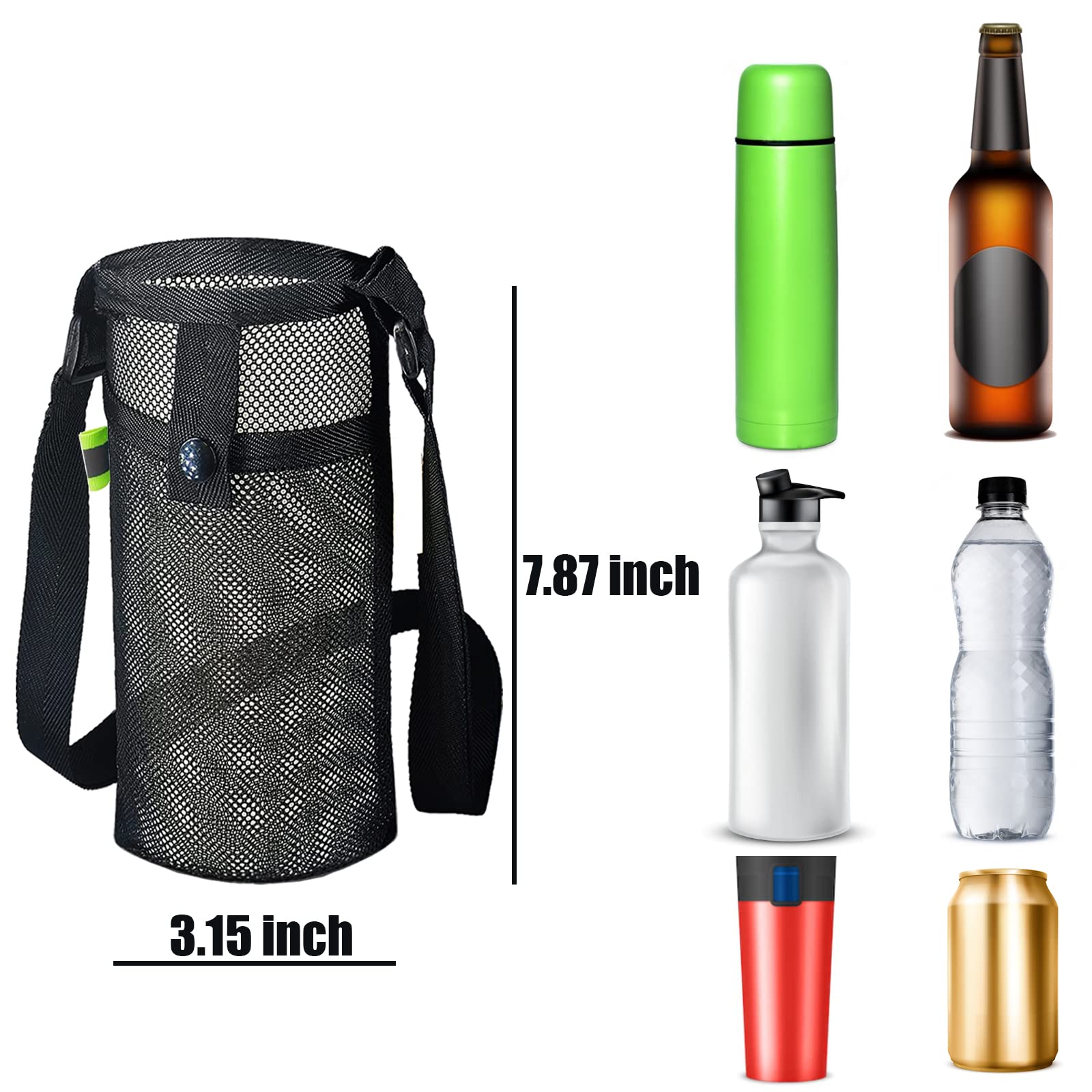 egghat 3Pcs Water Bottle Holder with Adjustable Shoulder Strap Water Bottle Carrier Mesh Water Bottle Bag Lightweight Dog Water Bottle Sleeve Crossbody Water Bottle Pouch (Black/Navy/Grey)