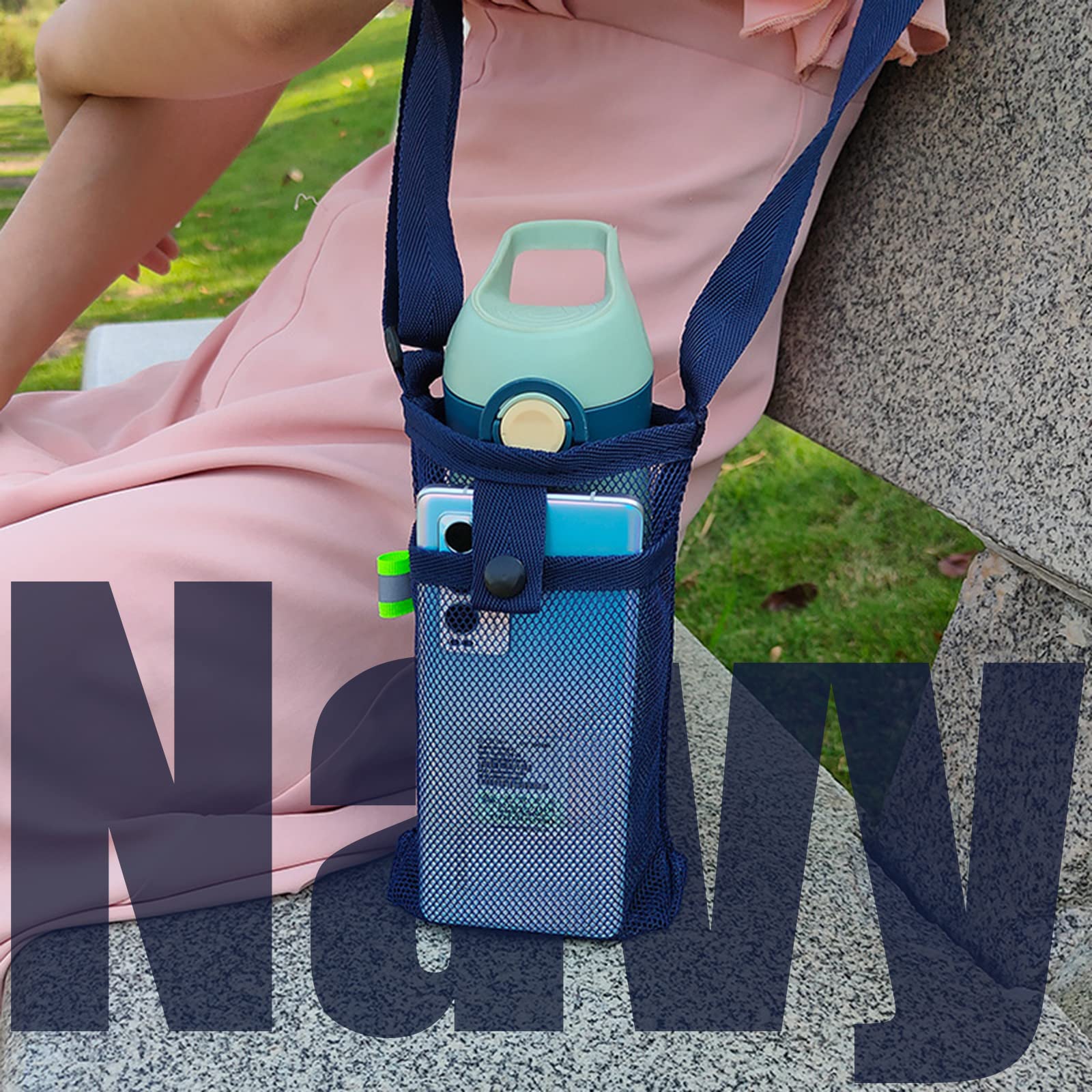 egghat 3Pcs Water Bottle Holder with Adjustable Shoulder Strap Water Bottle Carrier Mesh Water Bottle Bag Lightweight Dog Water Bottle Sleeve Crossbody Water Bottle Pouch (Black/Navy/Grey)