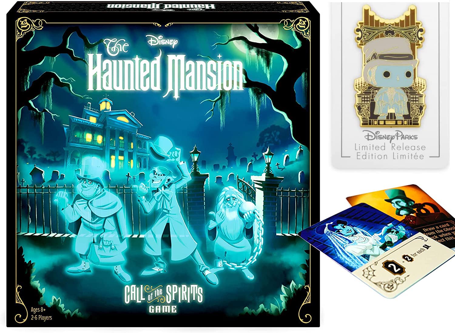 The Souls of Haunted Mansion Disney Ghosts Spirit Characters Bundled with Hitchhiking Board Game + Victor Geist Organ Player Spooky Pop Pin 2 Items