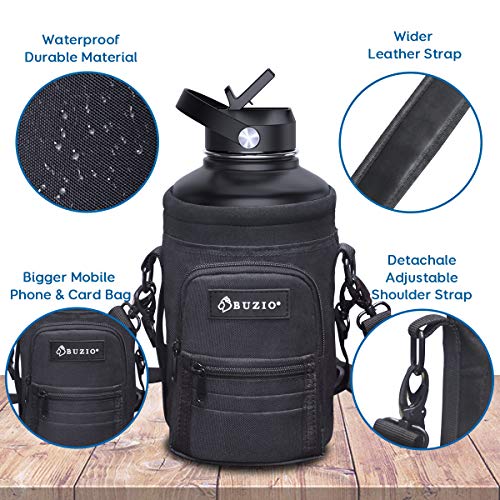 BUZIO Water Bottle Holder Carrying Pouch for 64 oz Bottles - Carry, Protect and Insulate Your Flask with This Military Grade Carrier an Adjustable Padded Shoulder Strap