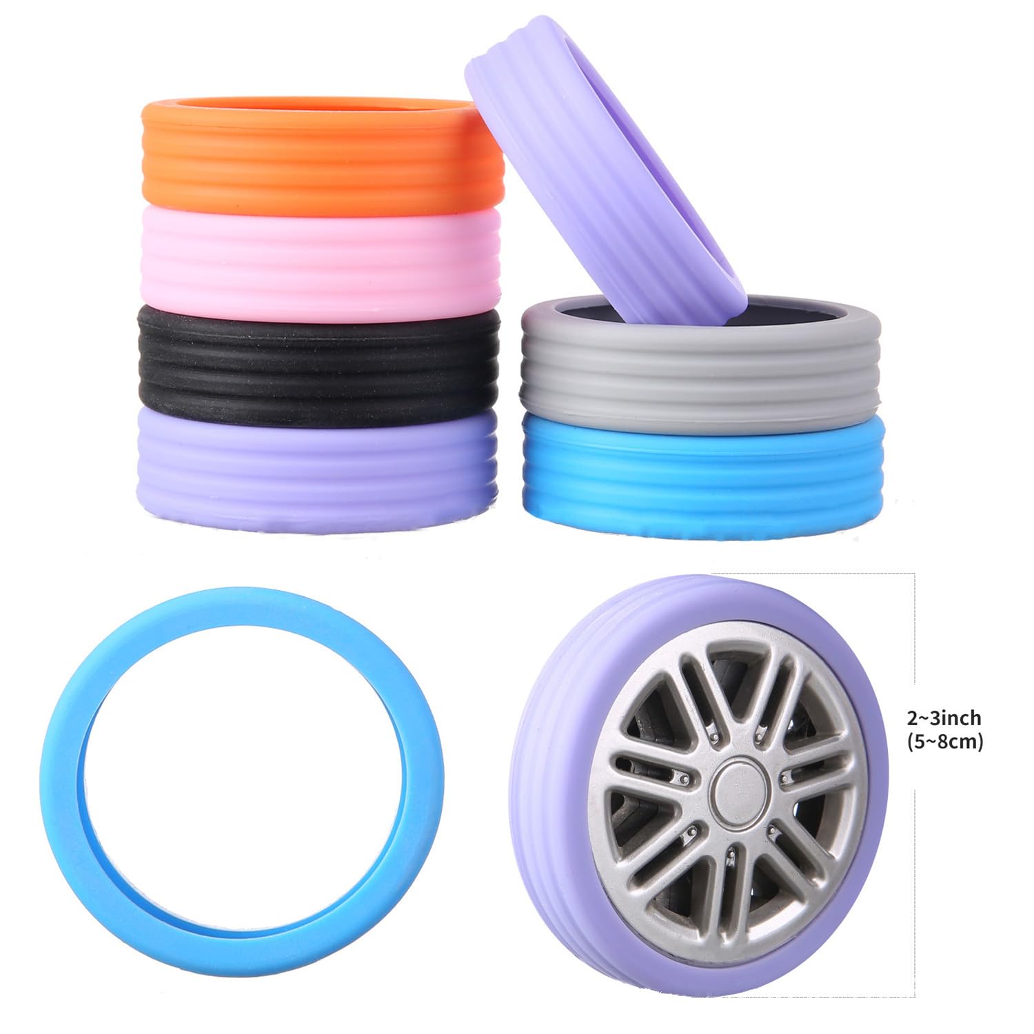 JforSJizT 8 Pack Silicone Quiet Protective Covers for Suitcase Wheels - Luggage Wheel Protectors for Suitcases with Wheels - Carry On Suitcase Wheel Accessories - Fits 2-3 Inch Luggage Wheels(Pink)