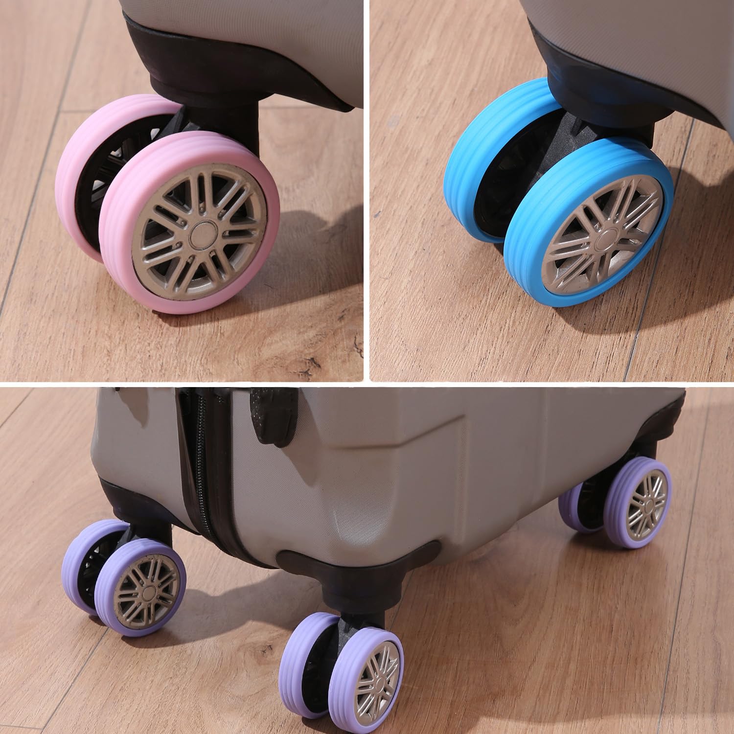 JforSJizT 8 Pack Silicone Quiet Protective Covers for Suitcase Wheels - Luggage Wheel Protectors for Suitcases with Wheels - Carry On Suitcase Wheel Accessories - Fits 2-3 Inch Luggage Wheels(Pink)