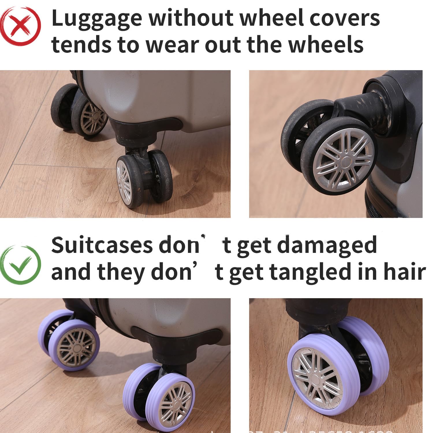 JforSJizT 8 Pack Silicone Quiet Protective Covers for Suitcase Wheels - Luggage Wheel Protectors for Suitcases with Wheels - Carry On Suitcase Wheel Accessories - Fits 2-3 Inch Luggage Wheels(Pink)
