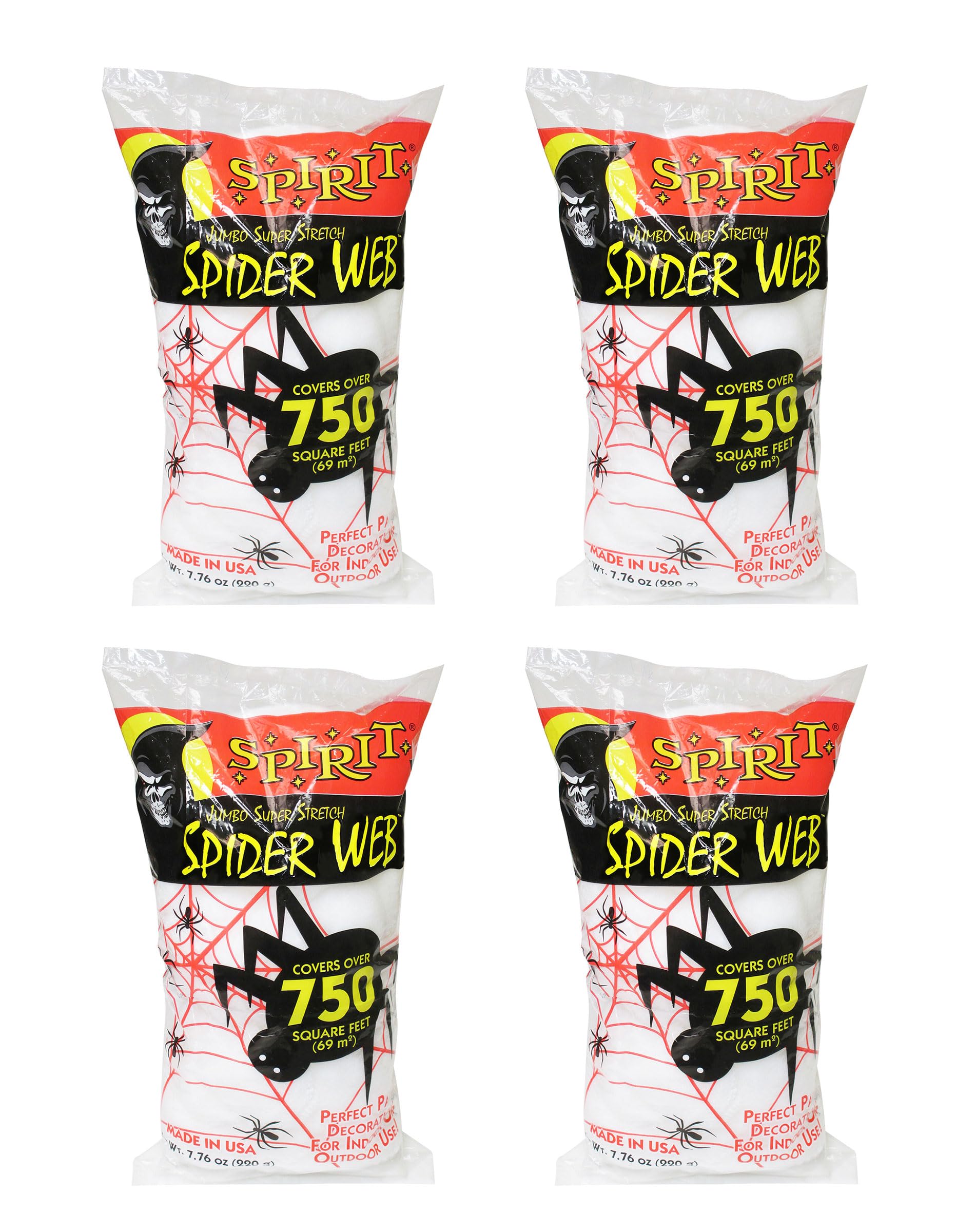 Spirit Halloween Superstretch Jumbo Bag Spider Web Decoration 4 Pack | Halloween Décor | Fake Spider Webs | Covers Over 750 Square Feet