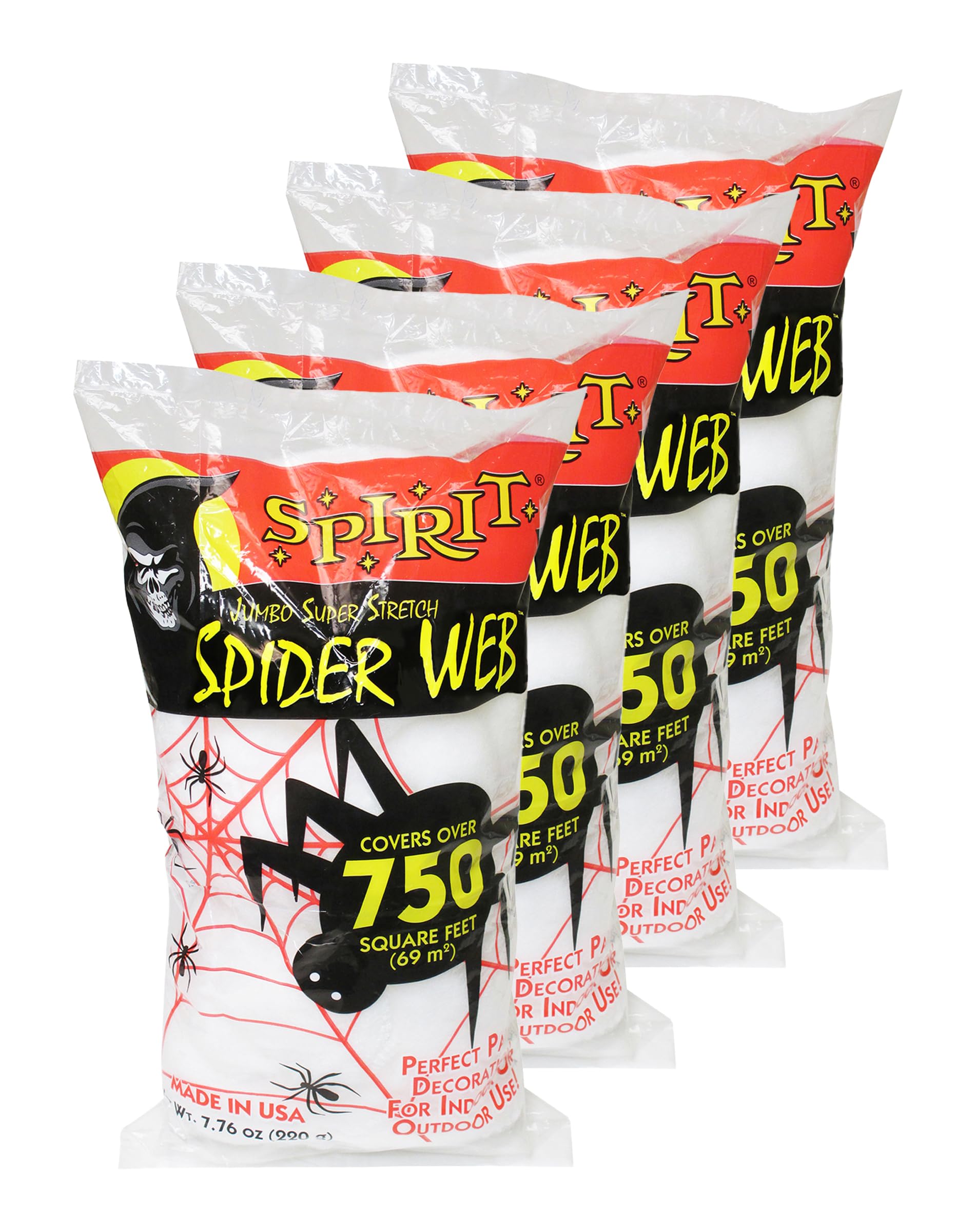 Spirit Halloween Superstretch Jumbo Bag Spider Web Decoration 4 Pack | Halloween Décor | Fake Spider Webs | Covers Over 750 Square Feet