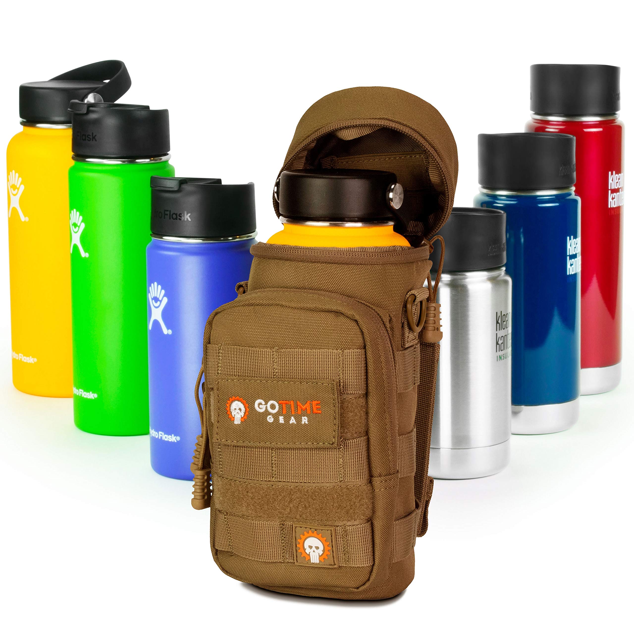 Go Time Gear Molle Water Bottle Holder, Water Bottle Bag for Backpacks, Tactical Canteen Pouch and Water Bottle Caddy, Molle Accessories and Water Pouch, Fits Up to 40 oz. (Coyote Brown)