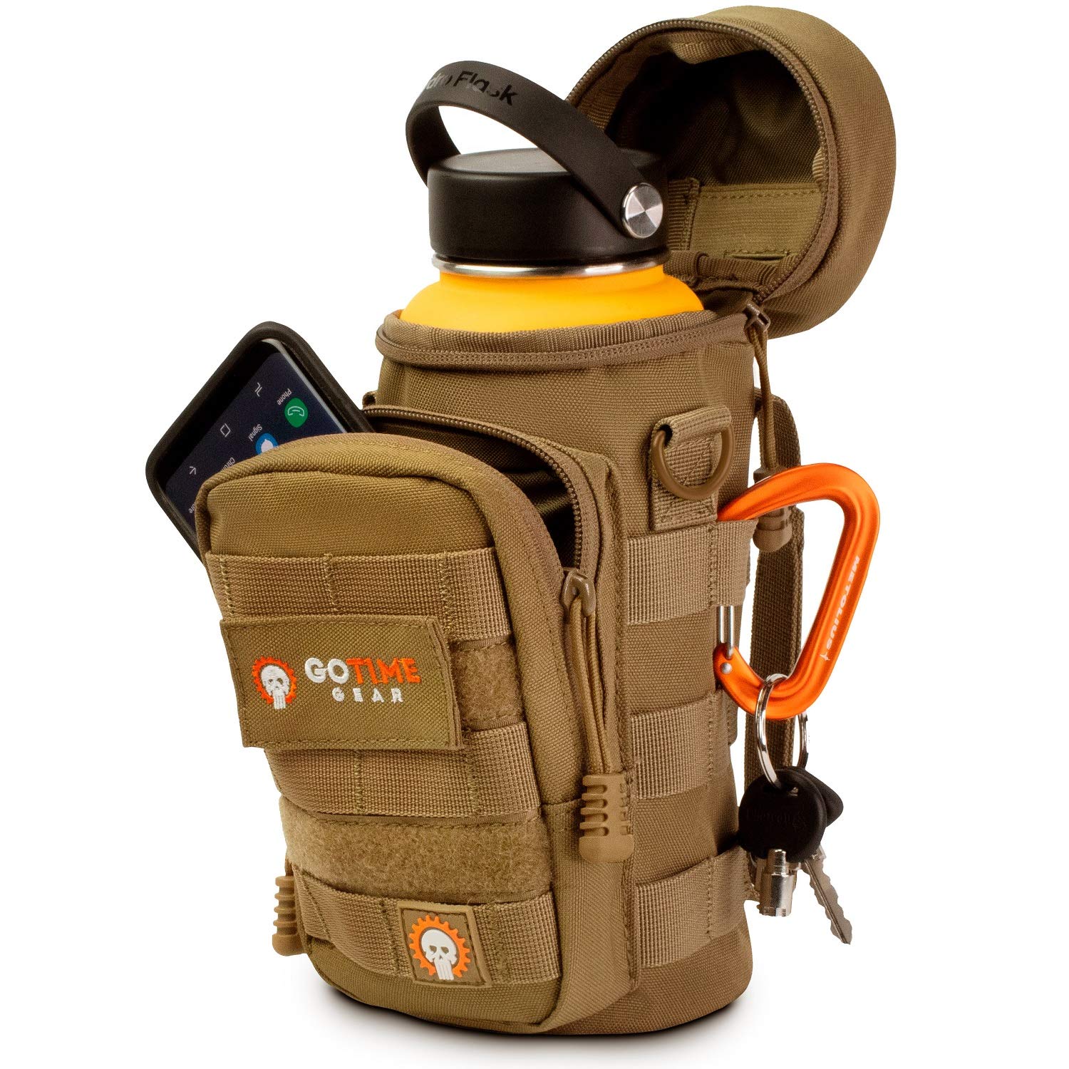 Go Time Gear Molle Water Bottle Holder, Water Bottle Bag for Backpacks, Tactical Canteen Pouch and Water Bottle Caddy, Molle Accessories and Water Pouch, Fits Up to 40 oz. (Coyote Brown)