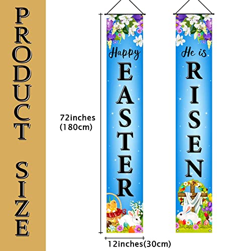 FARMNALL Easter He is Risen Porch Banner Bunny Egg Rabbit Party Front Door Sign Wall Hanging Spring Lily Cross Decorations and Supplies for Home Office Farmhouse Holiday Decor
